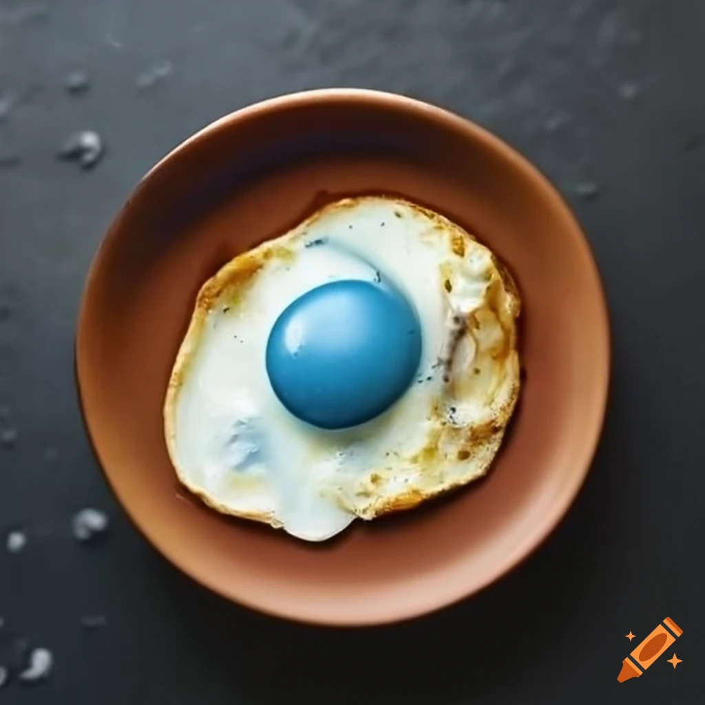 Blue fried egg on a plate on Craiyon