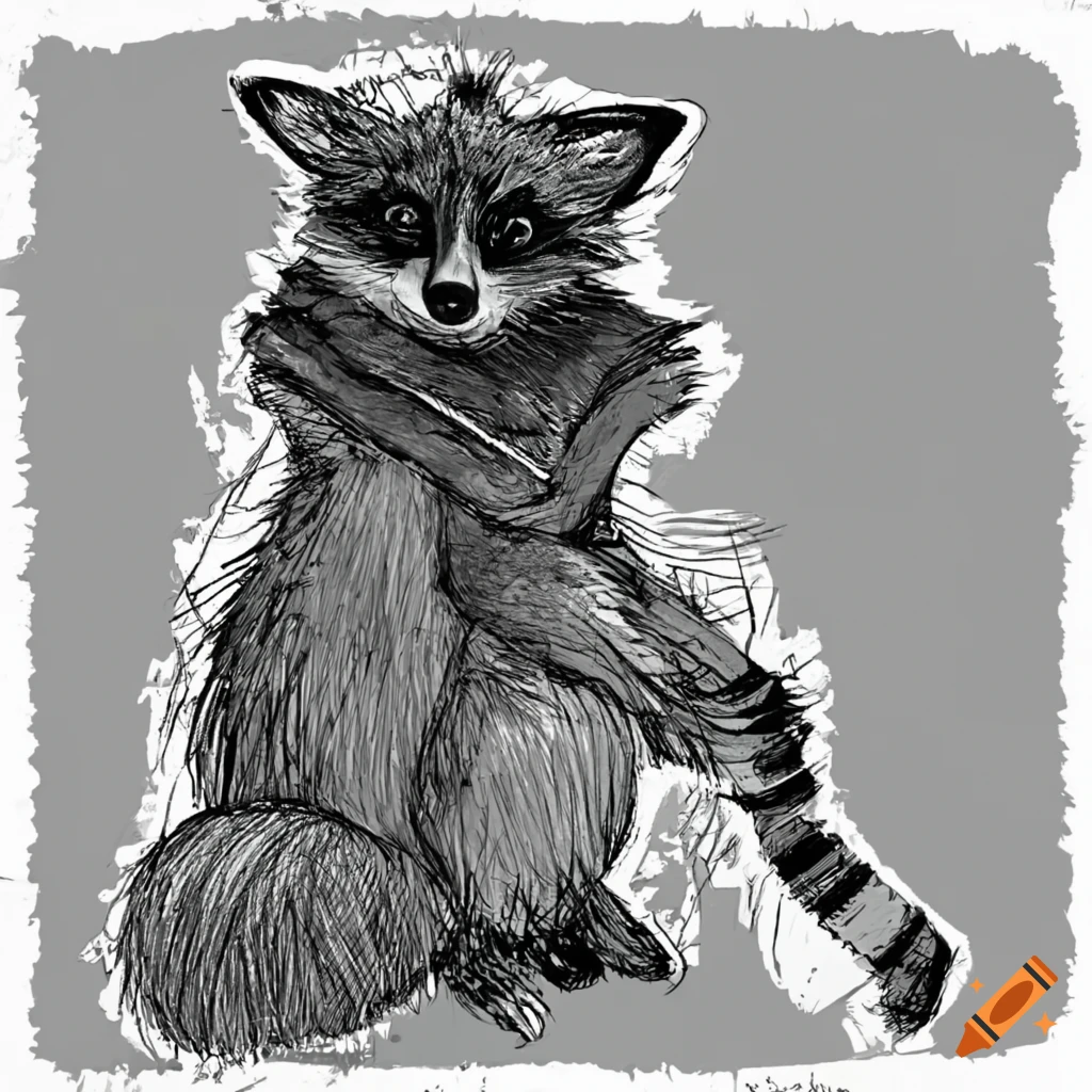 Grunge punk furry raccoon with blue eyes sketch on Craiyon