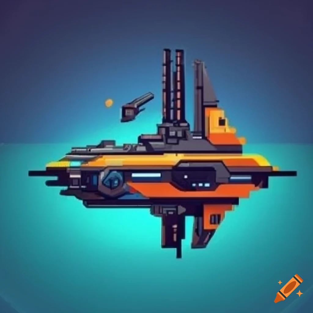Pixel art of a futuristic battle ship on Craiyon