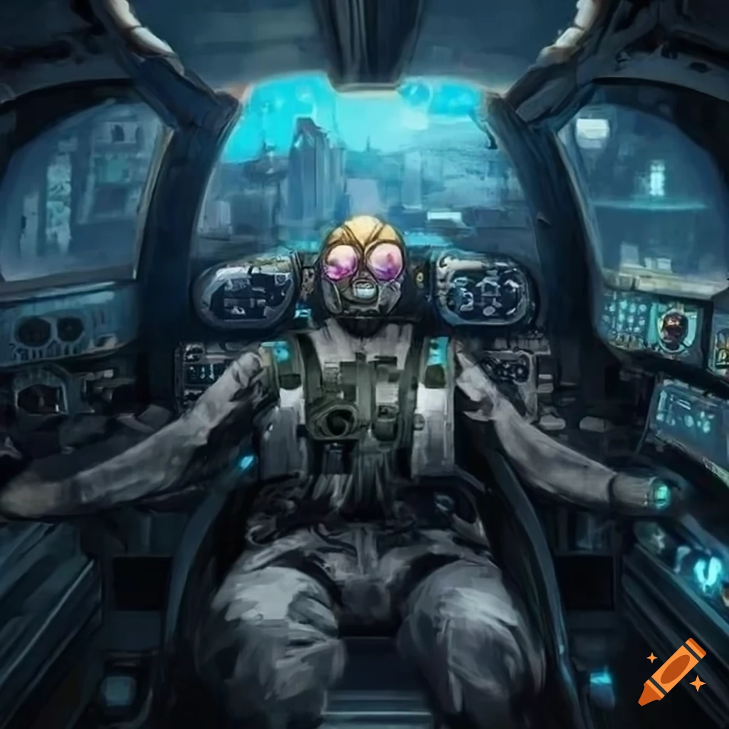 Detailed japanese art of a human pilot in a futuristic cockpit on Craiyon