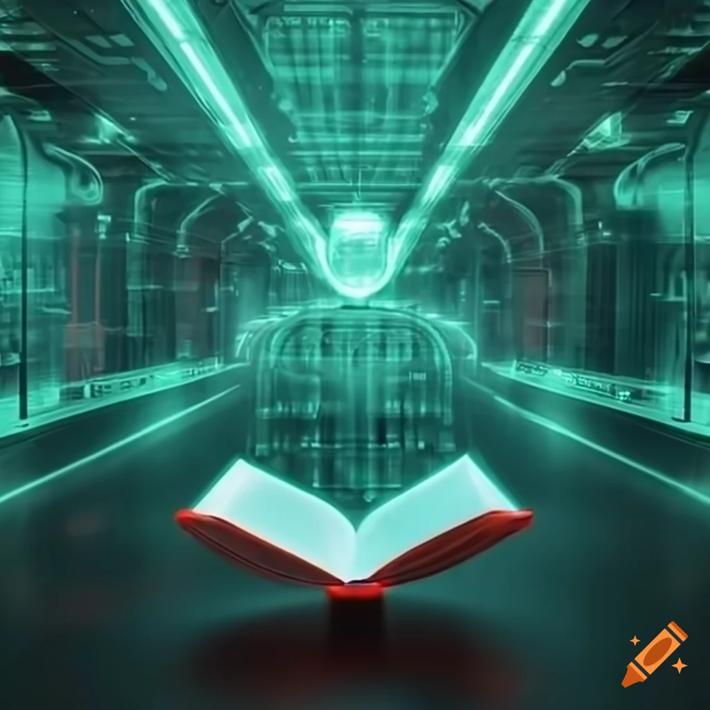 High-tech bookstore with digital books on holographic shelves on Craiyon