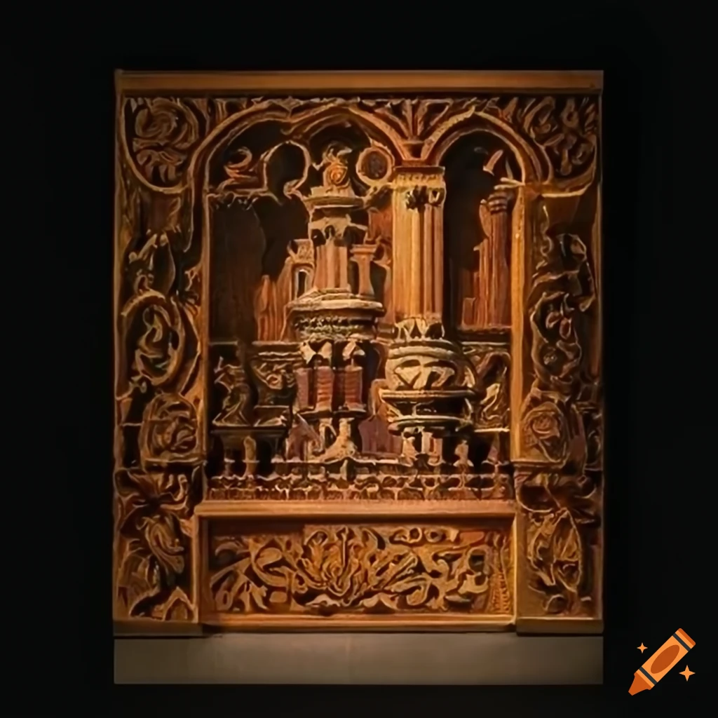 Detailed architectural stave carving artwork on Craiyon