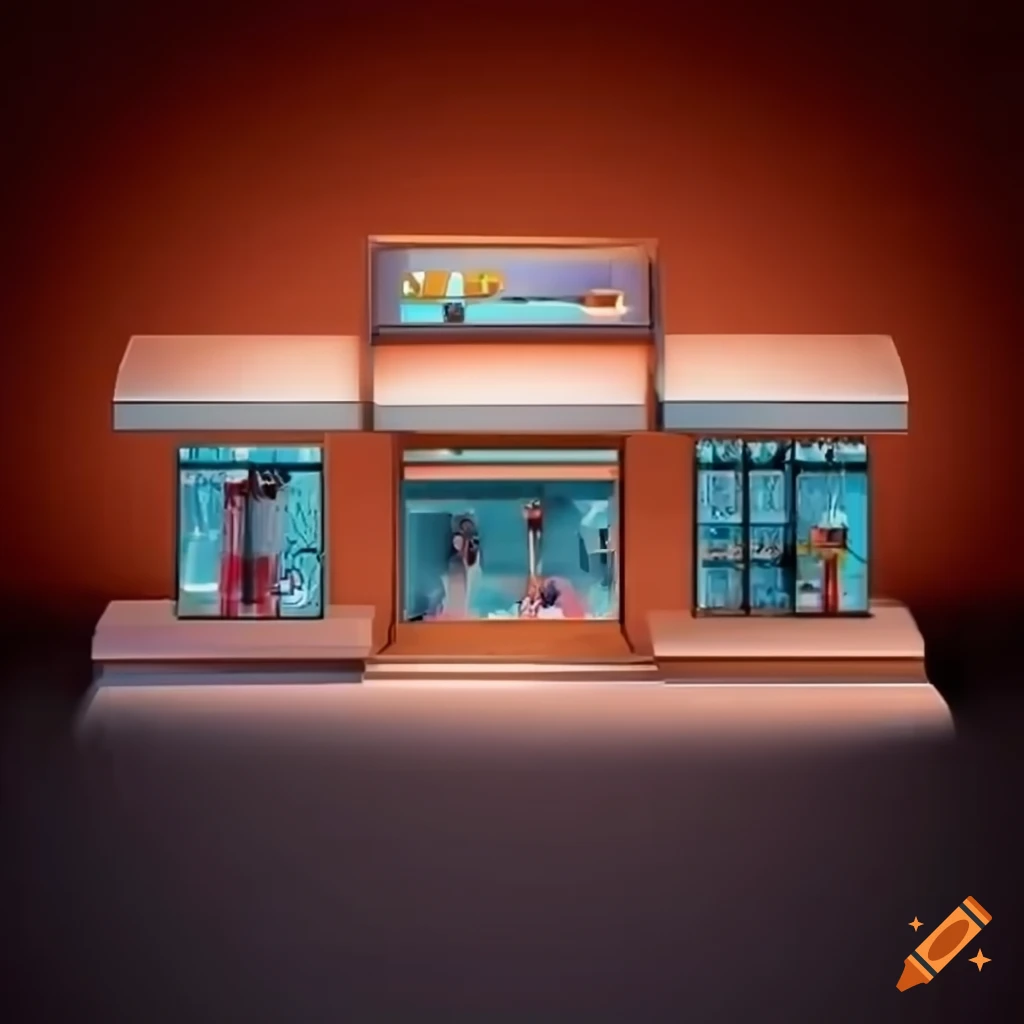 Front view of a realistic virtual shop in a retail metaverse
