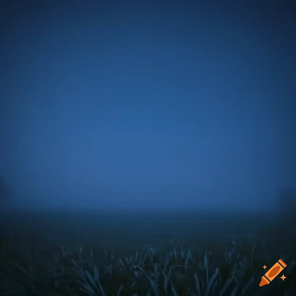 Cinematic night view of a foggy blue grass field on Craiyon