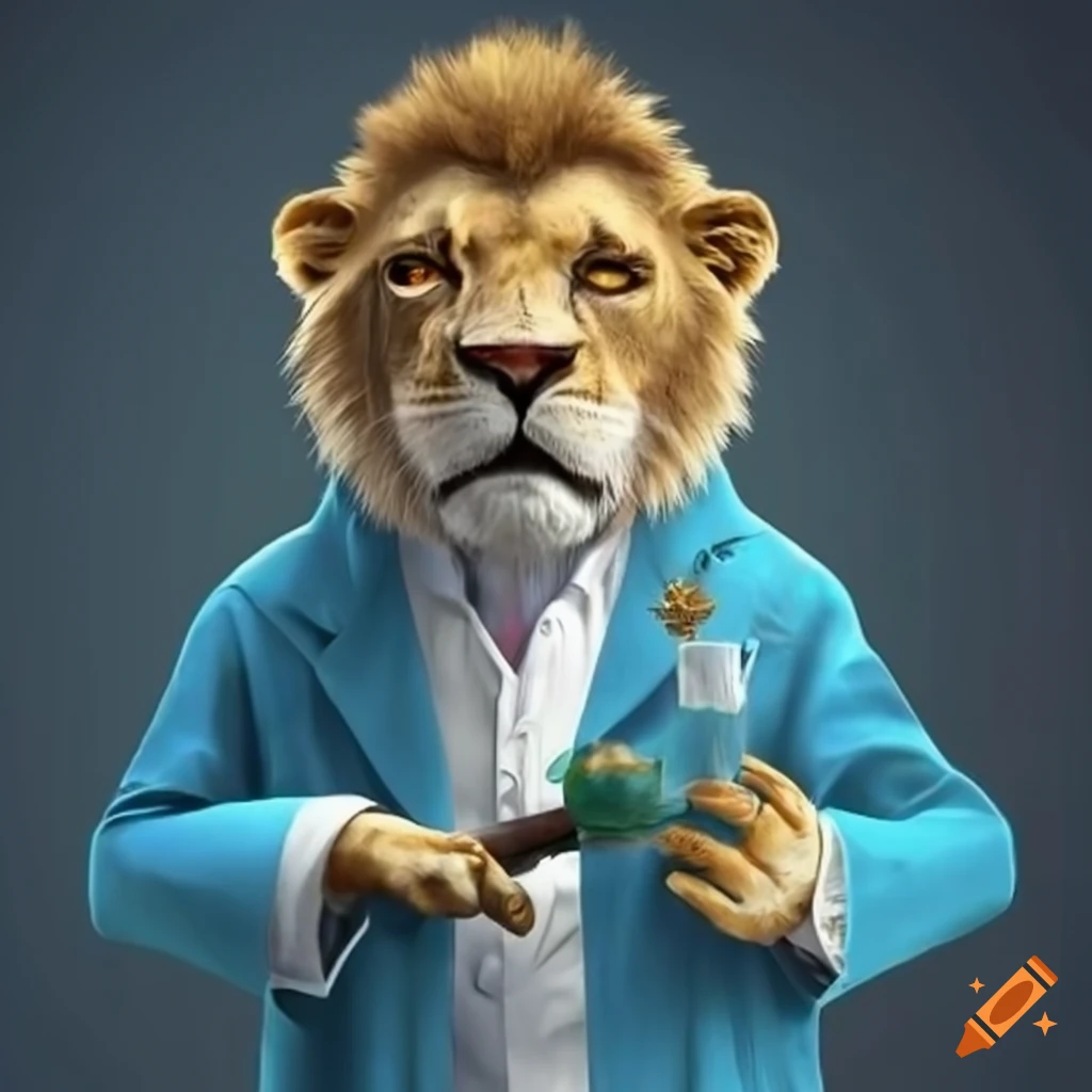 Father in a lion fursuit costume exercising on Craiyon