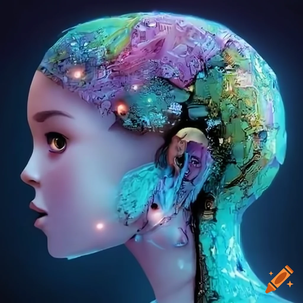 Concept art of utopian world with AI representation on Craiyon