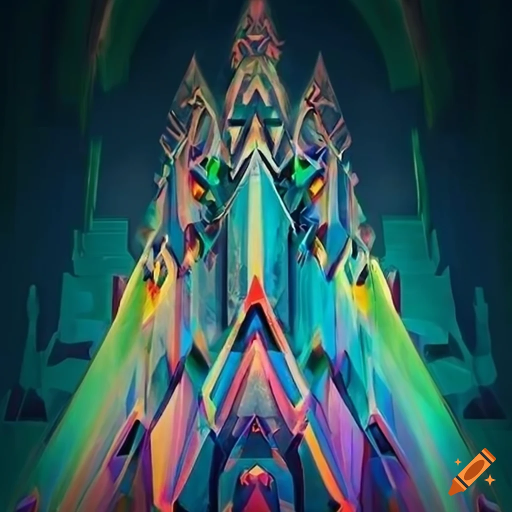 Prismatic architectural stave carving art with zelda game motif on Craiyon