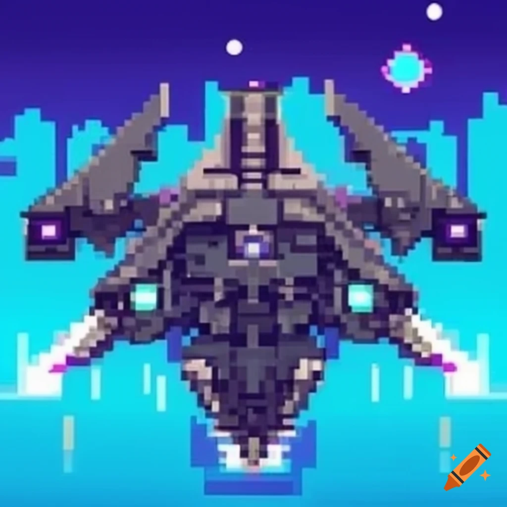 Pixel art of a futuristic battle ship