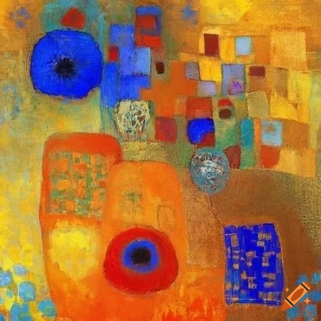 Geometric abstract art in blue with poppies on Craiyon