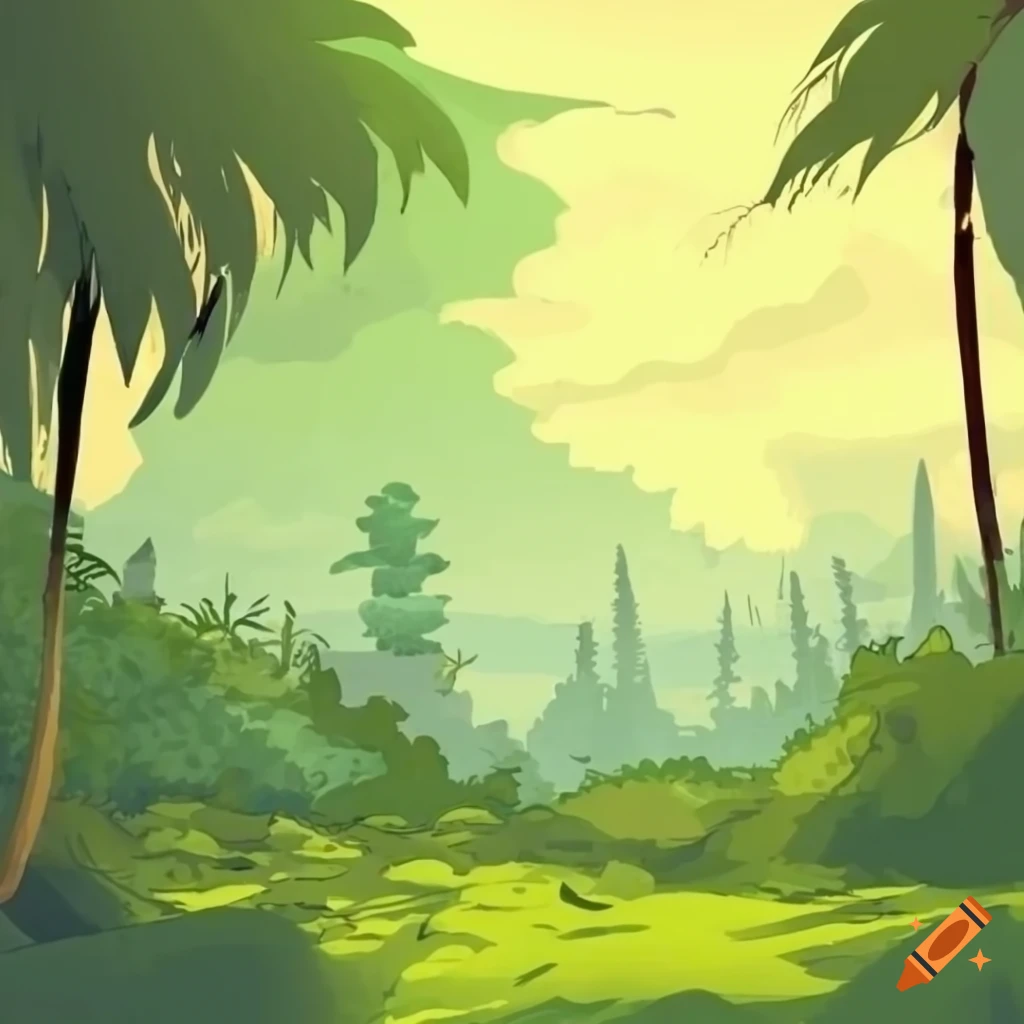 Cartoon jungle landscape on Craiyon