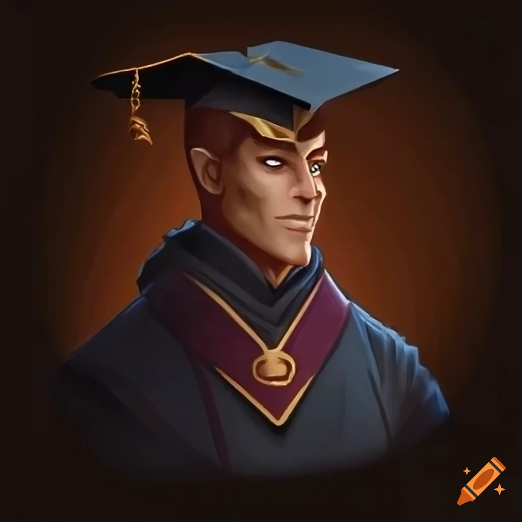 Male dnd character token wearing graduation cap and gown on Craiyon