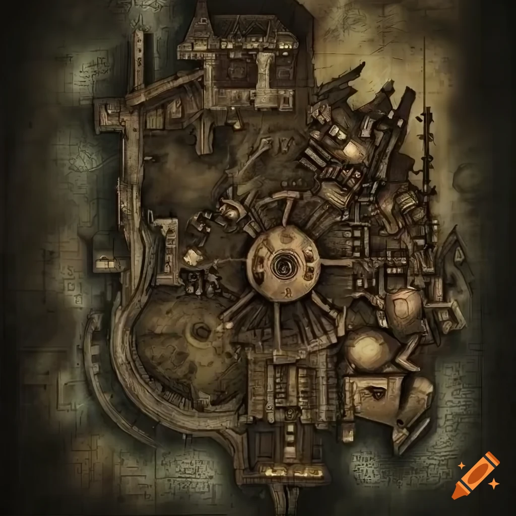 Steampunk city map illustration on Craiyon