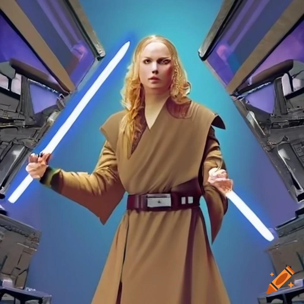Golden haired warrior monk jedi in space interior on Craiyon