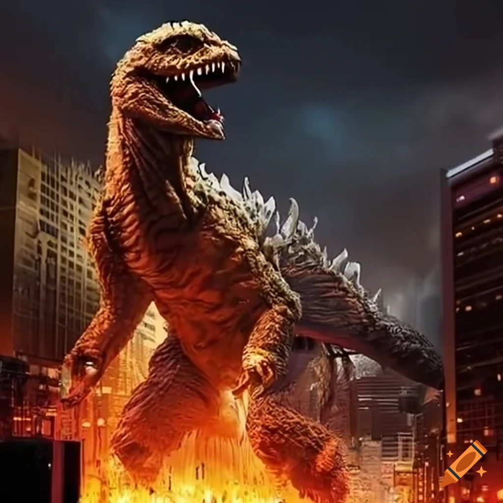 City destruction by a kaiju on Craiyon