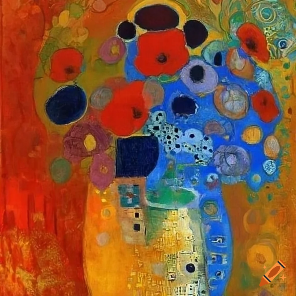 Abstract art in blue with poppy flowers on Craiyon