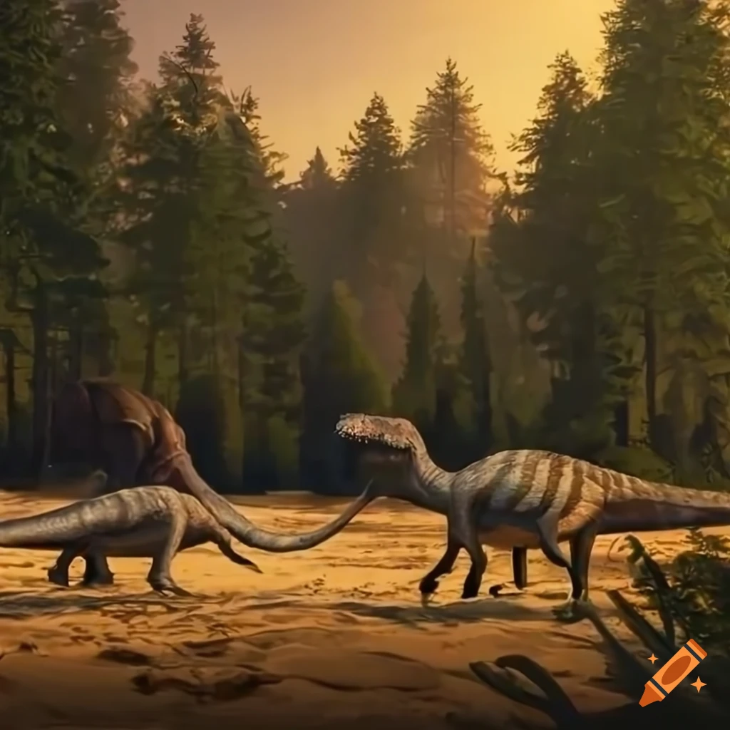 Paleoart of striped hadrosaurus dinosaurs by andrey atuchin on Craiyon