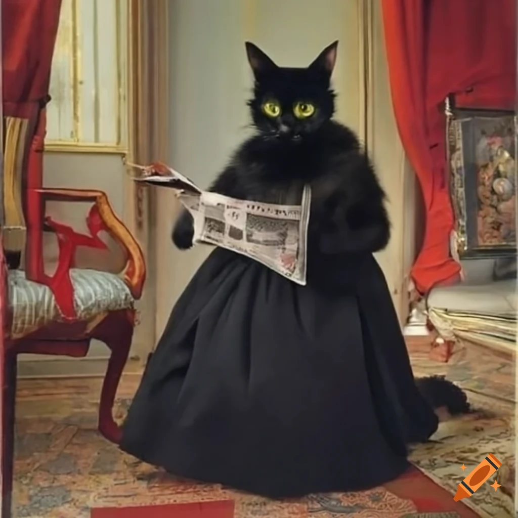 Satirical newspaper with a black cat as queen elizabeth ii on Craiyon