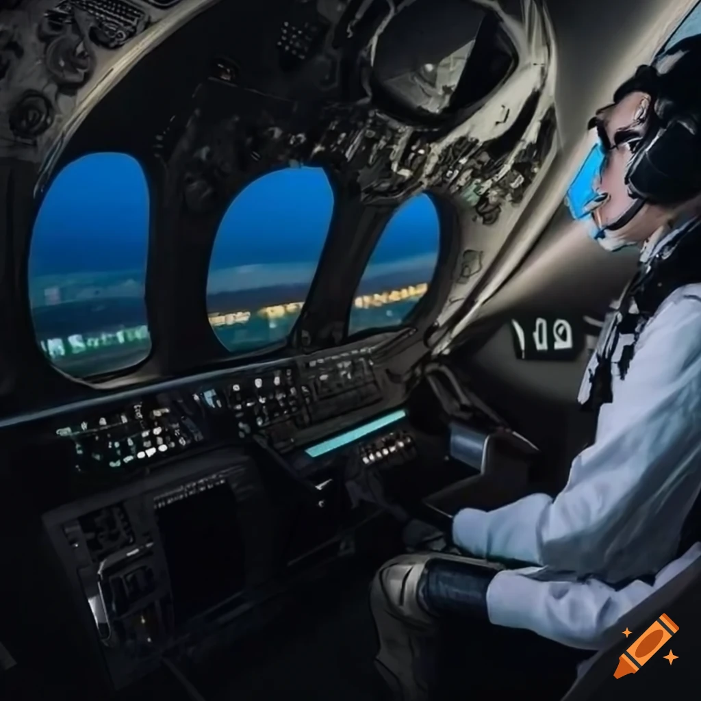 Detailed japanese art of a human pilot in a futuristic cockpit on Craiyon