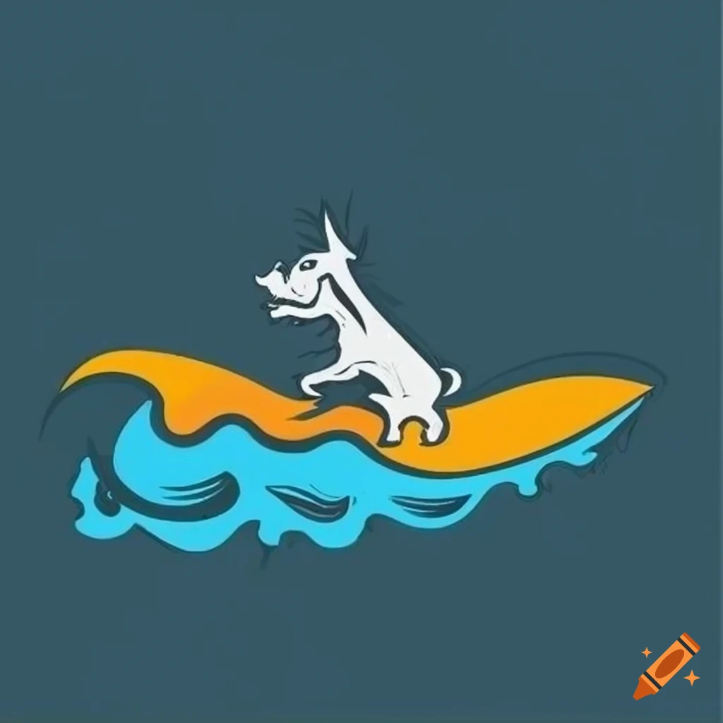 Logo design of a surfing dog on Craiyon