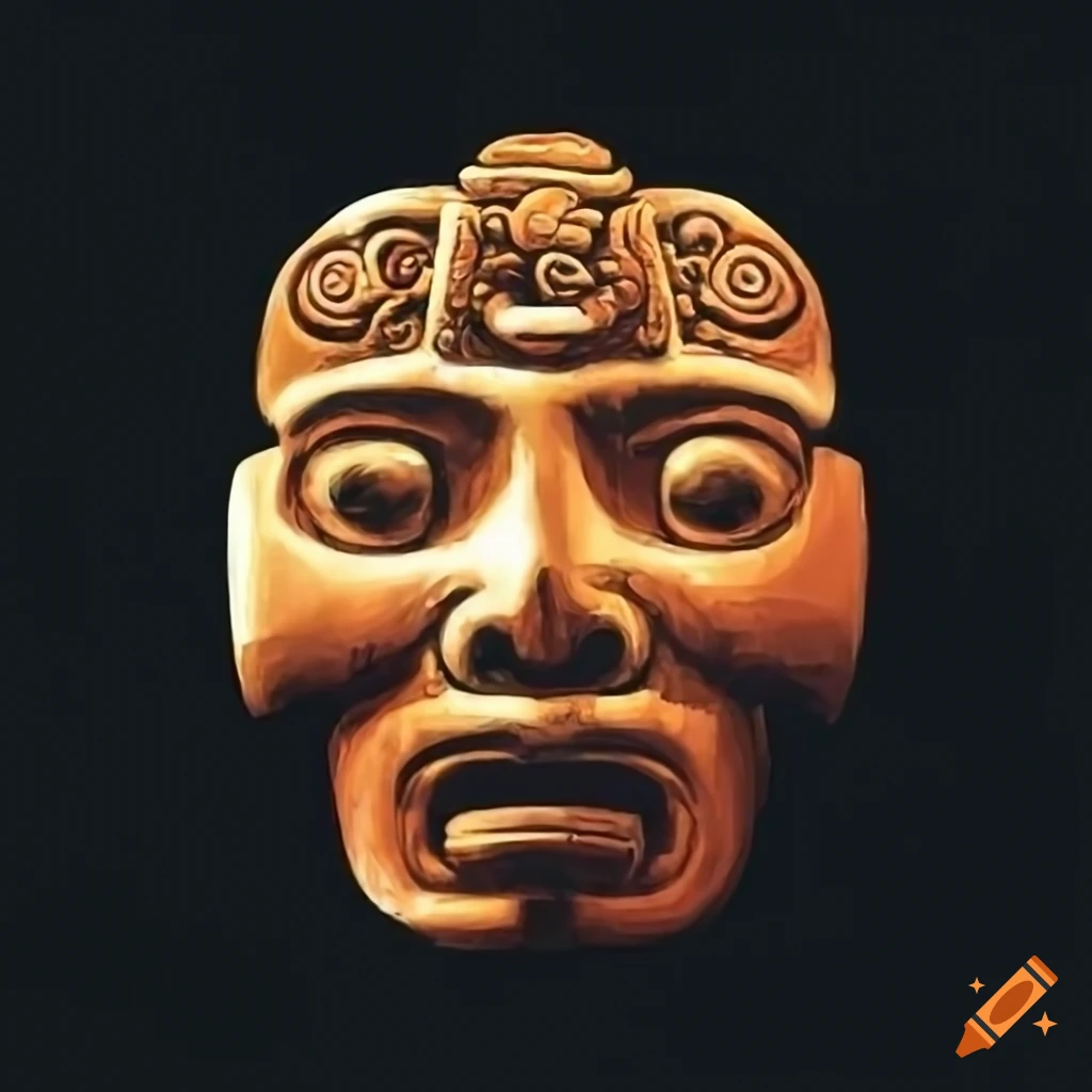 Golden door with aztec face featuring empty eye sockets on Craiyon