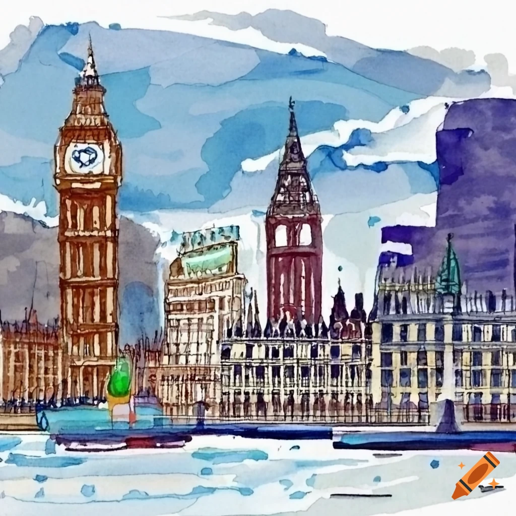 London skyline with st. paul's cathedral in watercolor on Craiyon