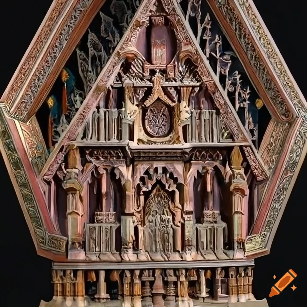 Variegated Architectural Stave carving artwork on Craiyon