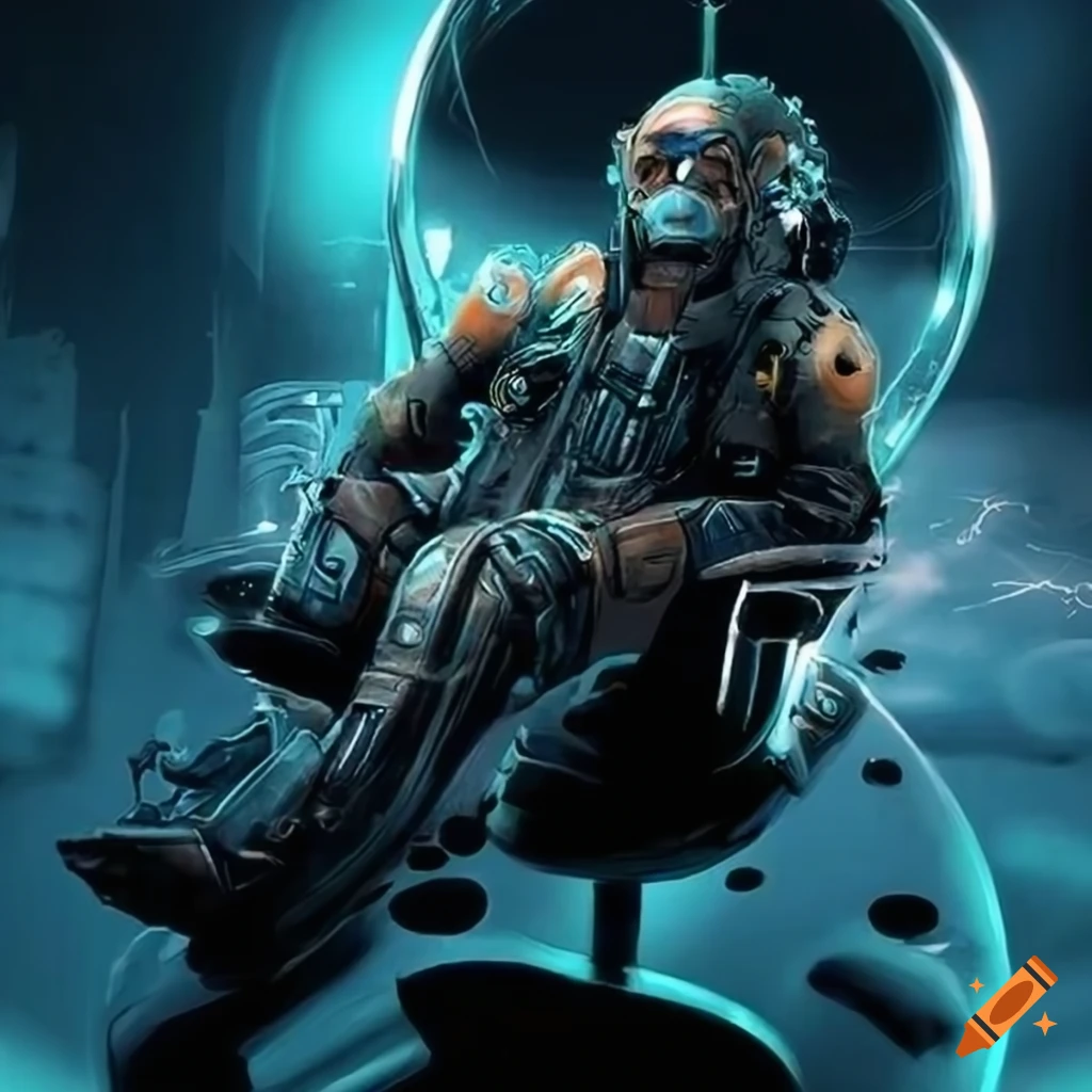 Cyberpunk chronomancer standing in front of a clock on Craiyon