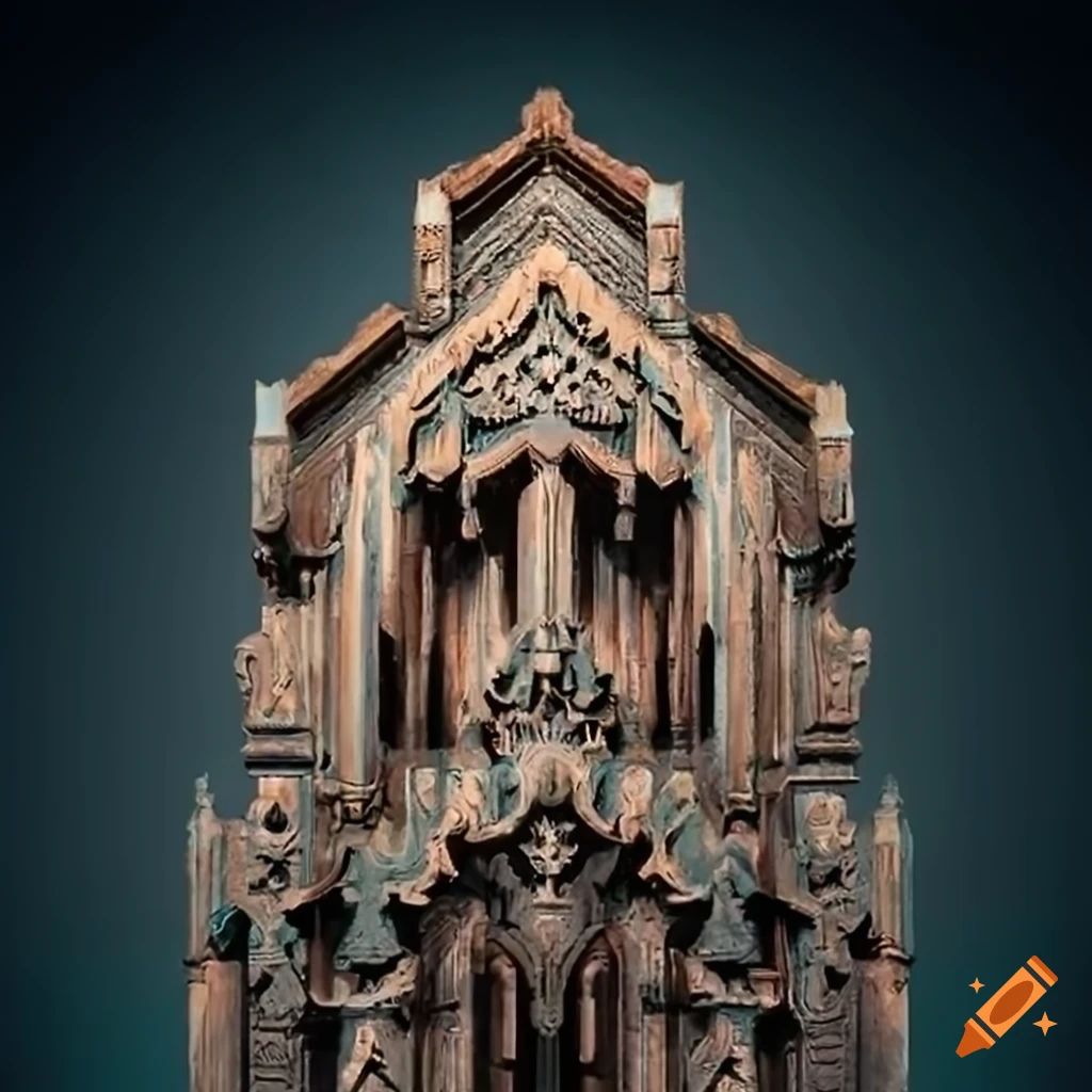 Detailed architectural stave carving artwork on Craiyon