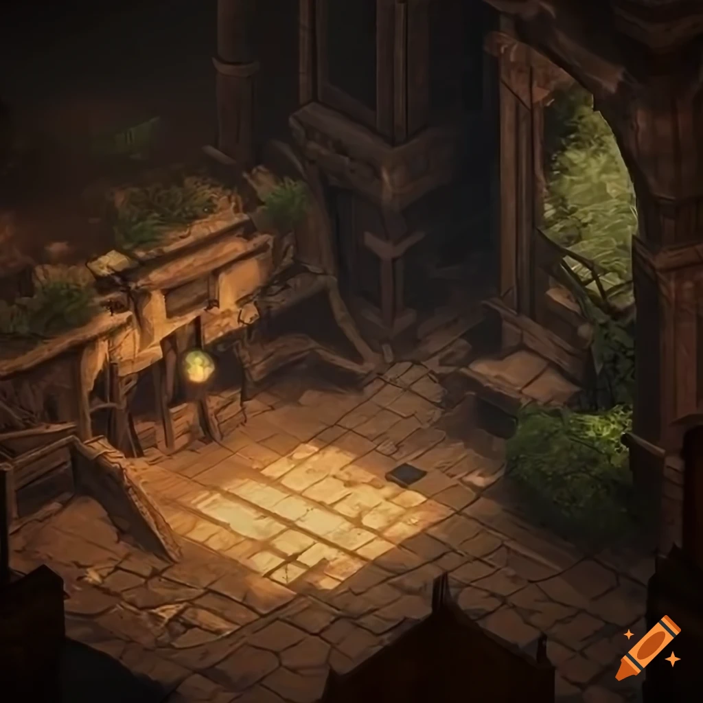 Detailed concept art of an isometric outdoor scene on Craiyon