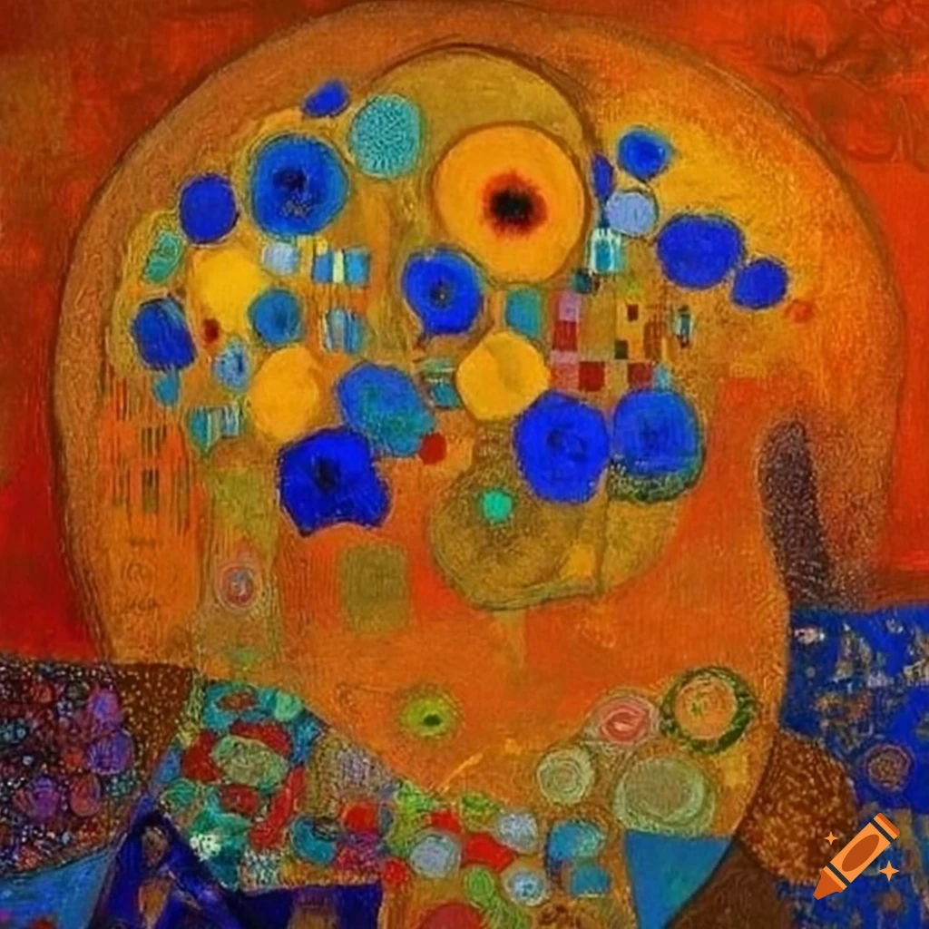 Geometric abstract art in blue with poppies on Craiyon