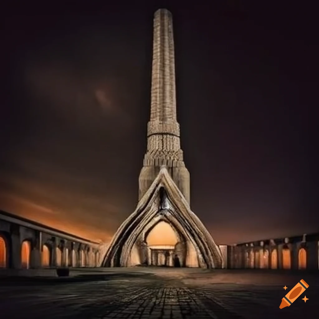 Detailed alien world with concrete and stone structures on Craiyon