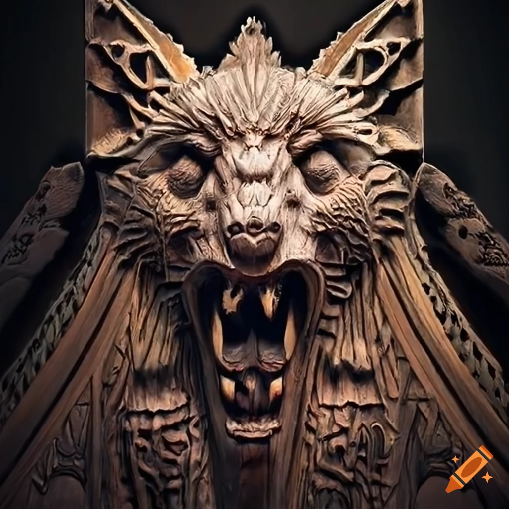 Detailed moth werewolf carving on Craiyon