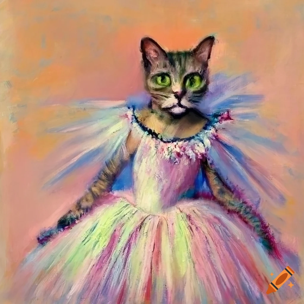 Impressionist painting of a cat in ballet costume on Craiyon