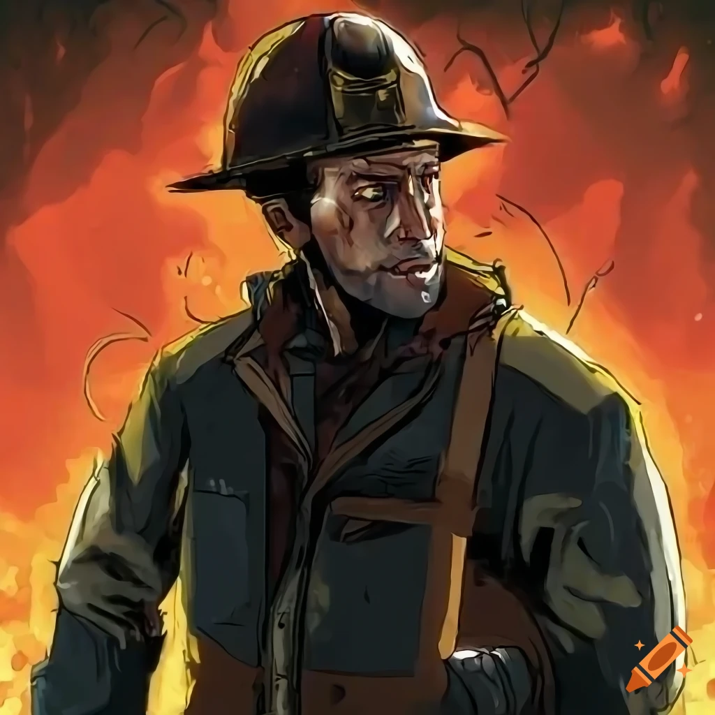 Digital art of a zombie-like firefighter on Craiyon