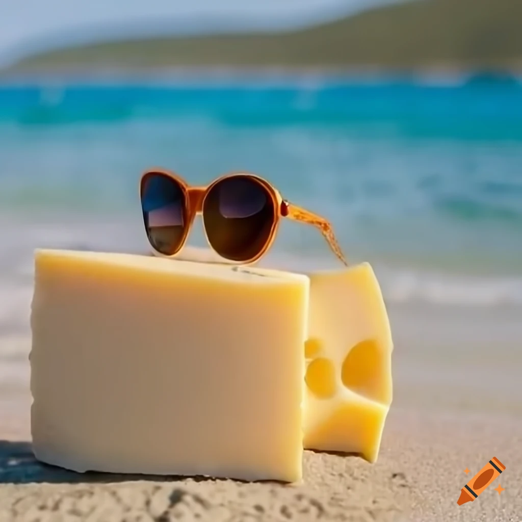 Mozzarella cheese on the beach with amalfi coast skyline on Craiyon