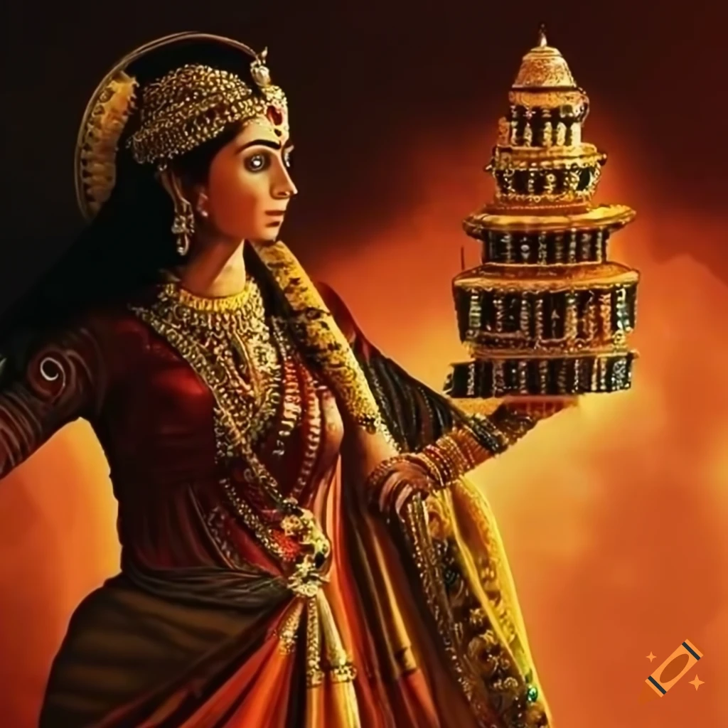 Portrait of an indian queen and her maids on Craiyon