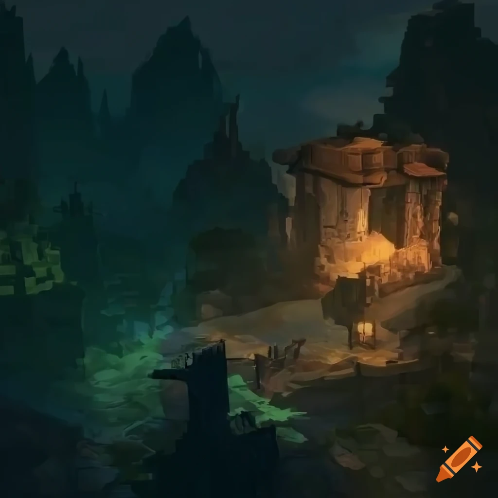 Modular isometric concept art of outdoor terrain on Craiyon