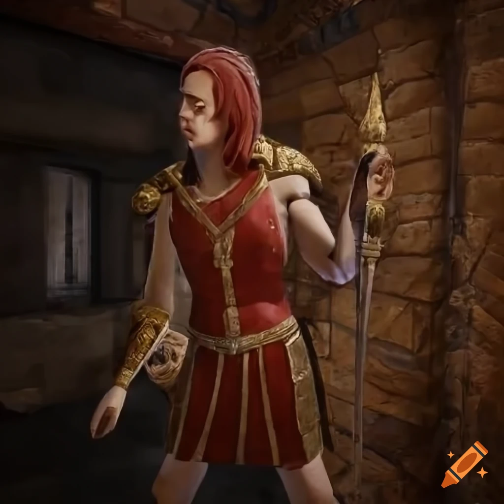 Unreal engine 5 rendering of a red-haired elf warrior in golden armor ...