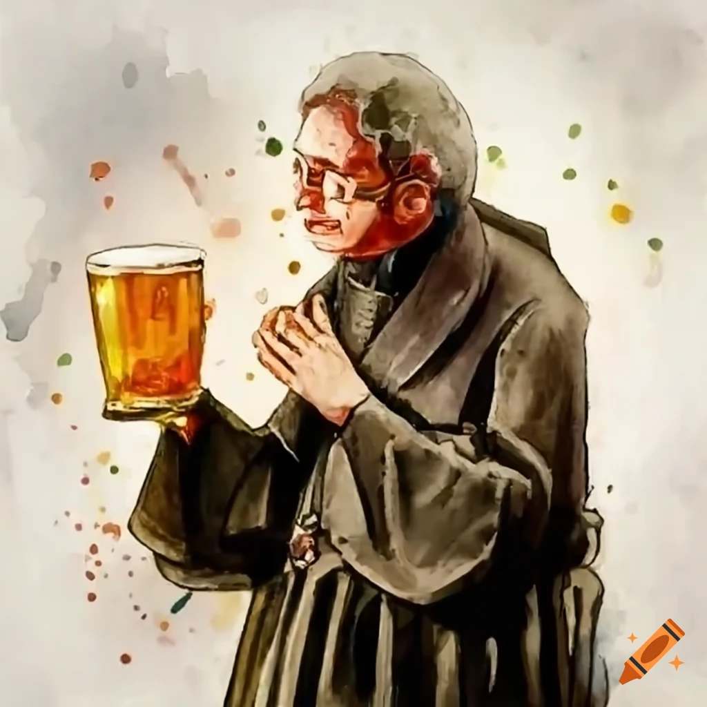 Image of a priest raising a glass of beer on Craiyon