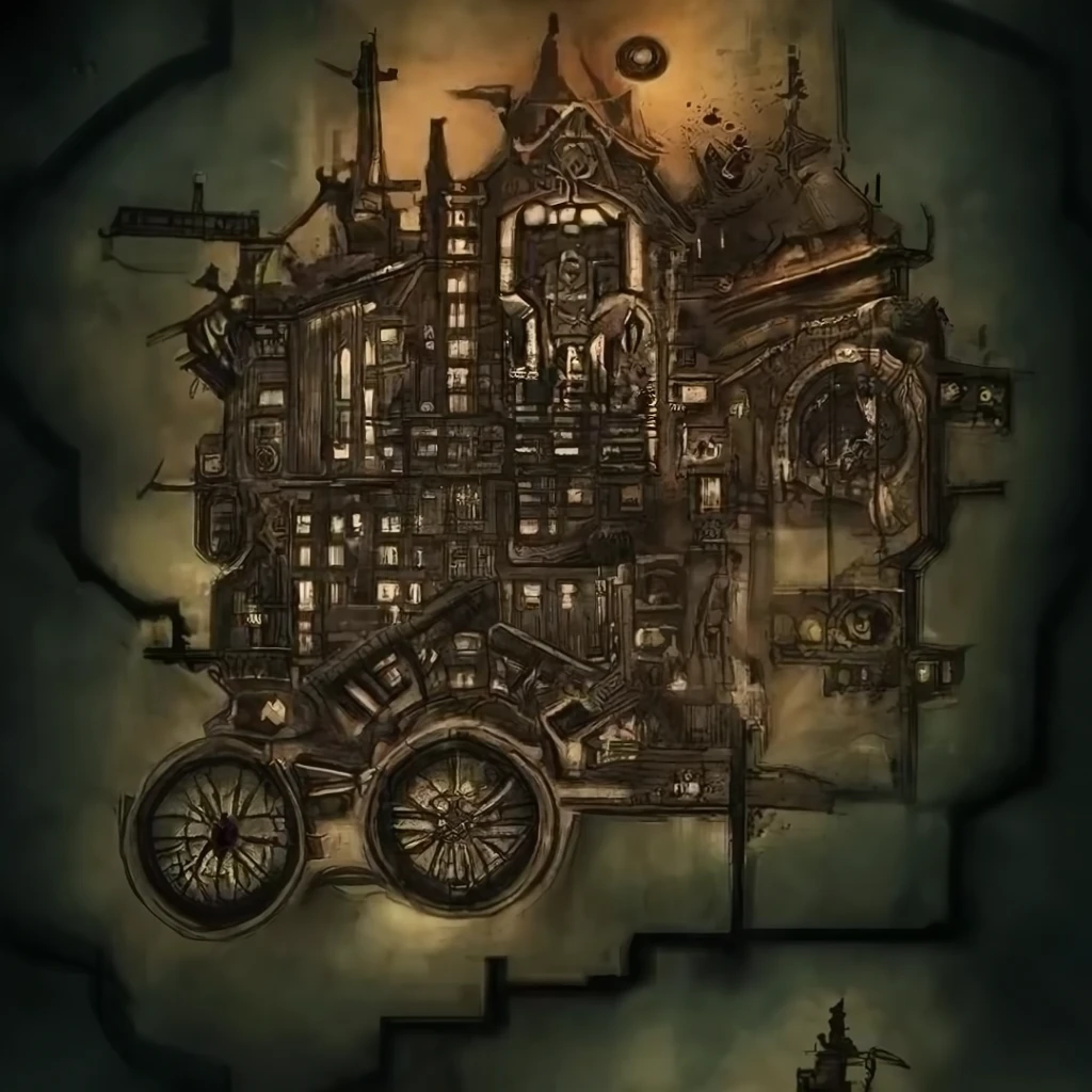 Dark fantasy steampunk city map on Craiyon