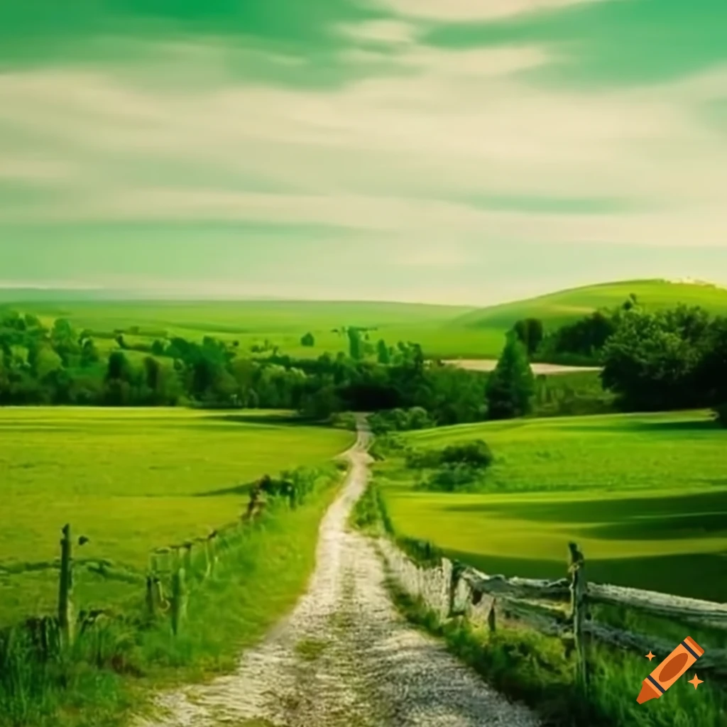 Green and white countryside landscape on Craiyon