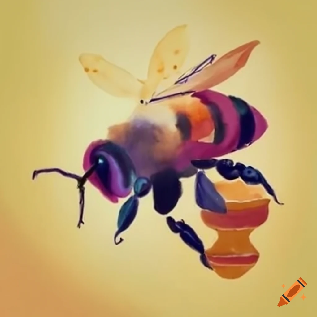 Four bees with happy faces hovering in the air on Craiyon