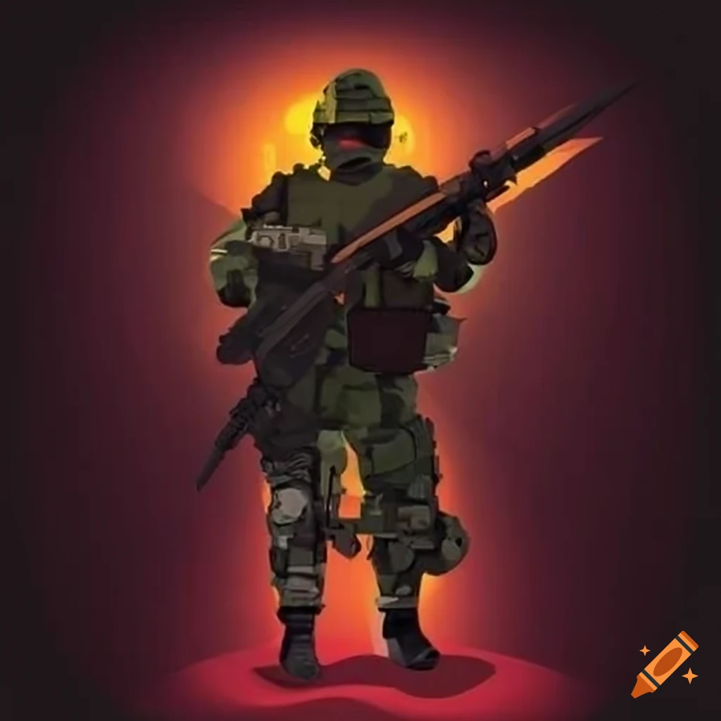 Full body shot of an army warrior on Craiyon