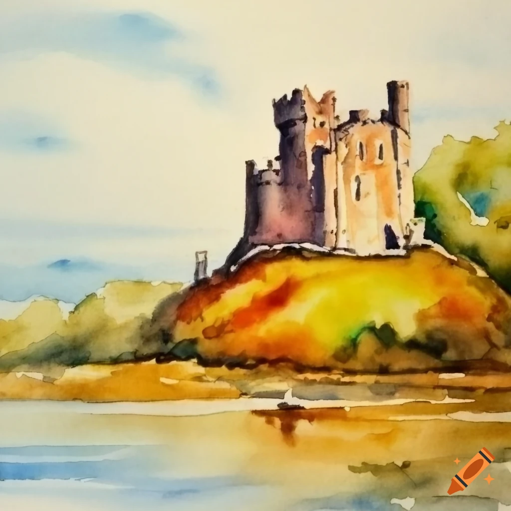 Watercolor painting of an irish castle on Craiyon
