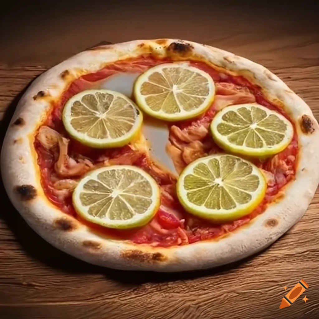 Creative pizza with lemon and a face on Craiyon