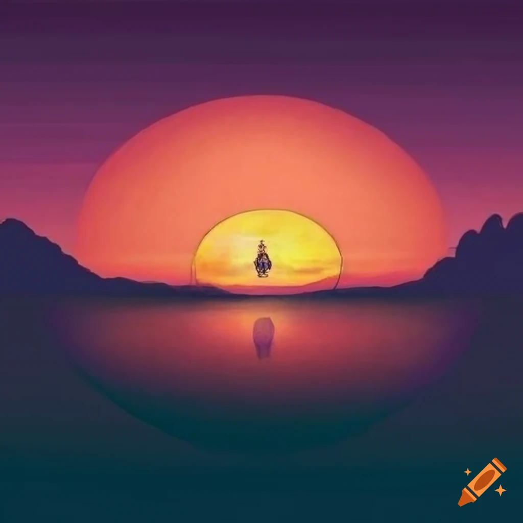 Surreal sunset landscape in mannerist style