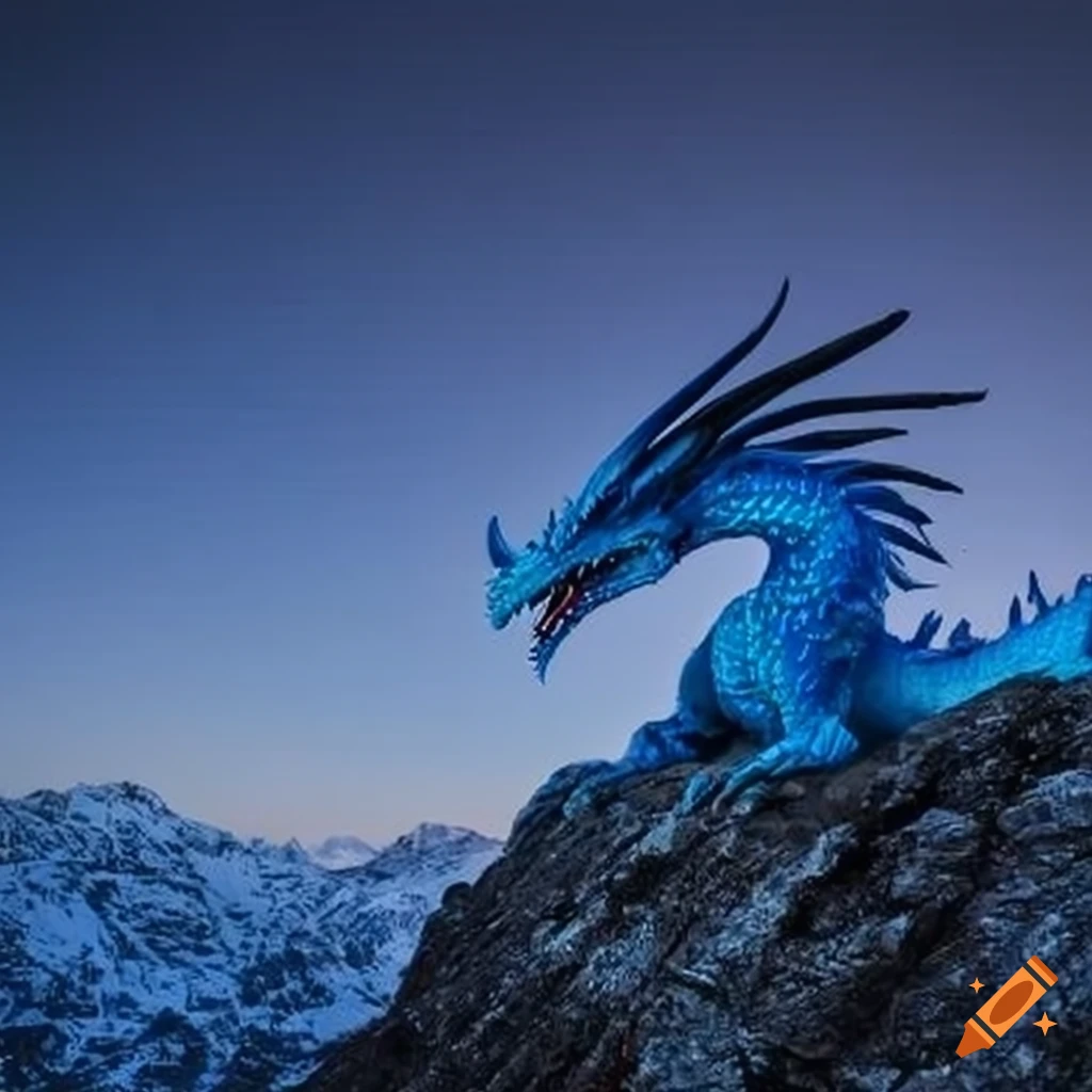 Blue dragon in snowy mountains on Craiyon