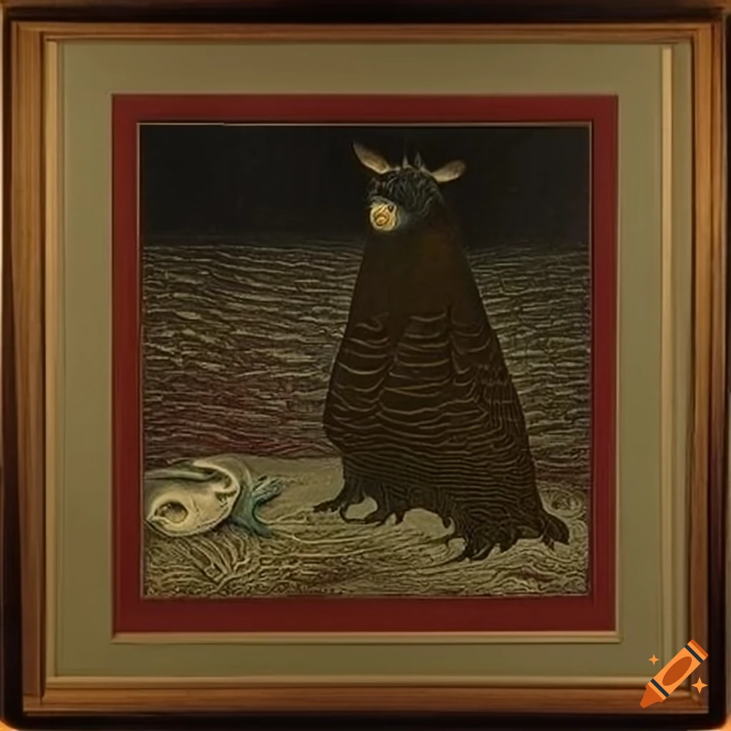 Joseph cornell diorama inspired by salish motifs in a lush natural setting with diverse wildlife ...