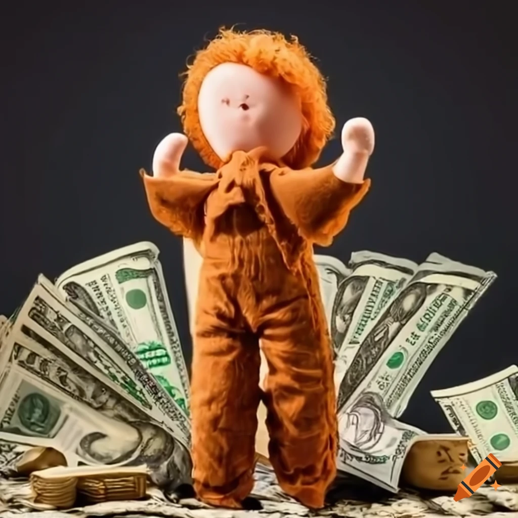 Ginger man doll surrounded by dollars on Craiyon