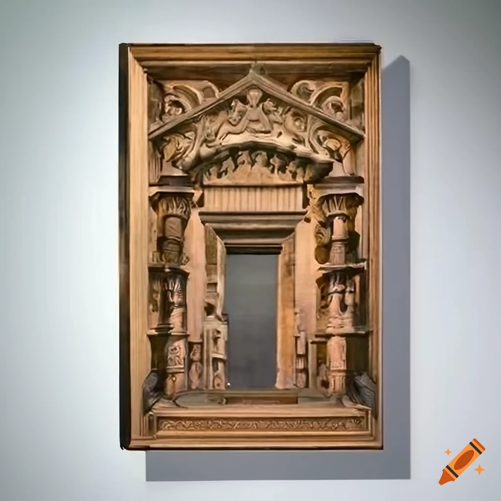 Detailed architectural stave carving artwork on Craiyon